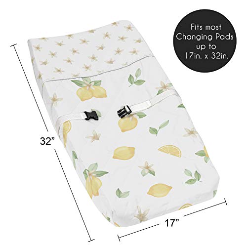 Sweet Jojo Designs Lemon Floral Girl Baby Nursery Changing Pad Cover - Yellow Green Beige White Watercolor Boho Bohemian Farmhouse Fruit Flower Blossom Botanical Leaf