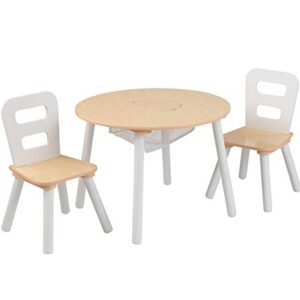 KidKraft Wooden Round Table & 2 Chair Set with Center Mesh Storage - Natural & White, Gift for Ages 3-6 23.5 x 23.5 x 17.3 and Wooden Two-Step Children's Stool with Handles - White, Gift for Ages 3-8