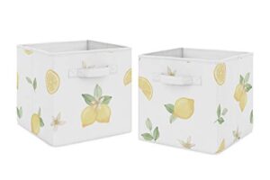 sweet jojo designs lemon floral foldable fabric storage cube bins boxes organizer toys kids baby childrens set of 2 yellow green beige watercolor boho bohemian farmhouse fruit flower blossom botanical