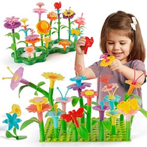 stem toddler toys for age 3 4 5 6 year old girls - flower garden building toys for preschool educational activity, birthday gifts and stacking learning playset, floral gardening pretend kit (150pcs)