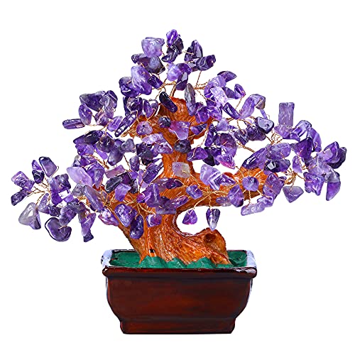 Top Plaza Amethyst Healing Crystal Money Tree 7 Inch Stone Bonsai Tree Feng Shui Good Luck Wealth Tree Decor Business Gift for Office Home Living Room