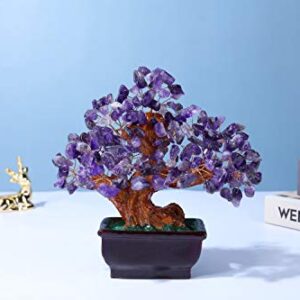 Top Plaza Amethyst Healing Crystal Money Tree 7 Inch Stone Bonsai Tree Feng Shui Good Luck Wealth Tree Decor Business Gift for Office Home Living Room