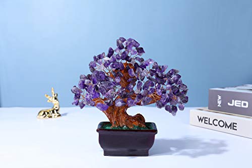 Top Plaza Amethyst Healing Crystal Money Tree 7 Inch Stone Bonsai Tree Feng Shui Good Luck Wealth Tree Decor Business Gift for Office Home Living Room