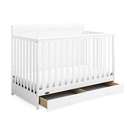 Graco Asheville 4-in-1 Convertible Crib with Drawer (White) – GREENGUARD Gold Certified, Crib with Drawer Combo, Full-Size Nursery Storage Drawer, Converts to Toddler Bed, Daybed and Full-Size Bed