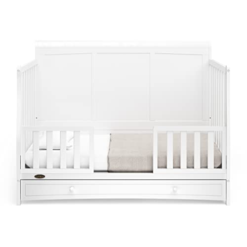 Graco Asheville 4-in-1 Convertible Crib with Drawer (White) – GREENGUARD Gold Certified, Crib with Drawer Combo, Full-Size Nursery Storage Drawer, Converts to Toddler Bed, Daybed and Full-Size Bed