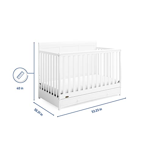 Graco Asheville 4-in-1 Convertible Crib with Drawer (White) – GREENGUARD Gold Certified, Crib with Drawer Combo, Full-Size Nursery Storage Drawer, Converts to Toddler Bed, Daybed and Full-Size Bed