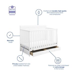 Graco Asheville 4-in-1 Convertible Crib with Drawer (White) – GREENGUARD Gold Certified, Crib with Drawer Combo, Full-Size Nursery Storage Drawer, Converts to Toddler Bed, Daybed and Full-Size Bed