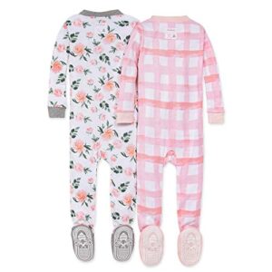 Burt's Bees Baby baby girls Pajamas, Zip Front Non-slip Footed Pjs, 100% Organic Cotton and Toddler Sleepers, Autumn Blooms 2-pk, 12 Months US