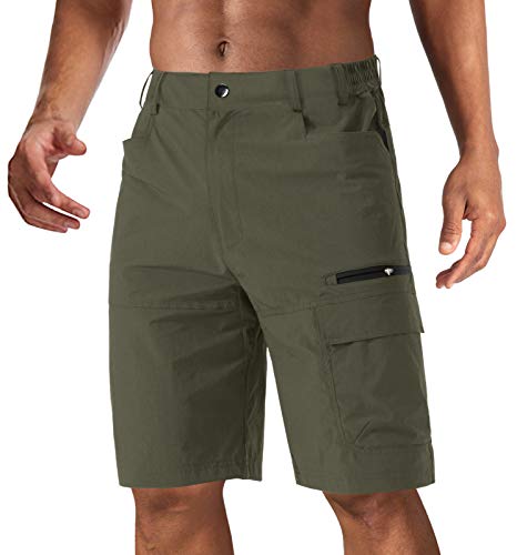 CRYSULLY Men's Outdoor Quick Dry Cargo Shorts Summer Climbing Shorts with Pockets Army Green