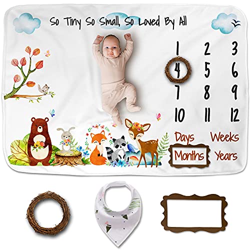 Luka&Lily Baby Monthly Milestone Blanket Boy and Girl, Milestone Blanket Baby Boy, Baby Month Blanket | Baby Boy Blanket, Newborn Baby Shower Girls, Baby Boy Gifts, Baby Girl Gifts, Bib+Markers 60x40