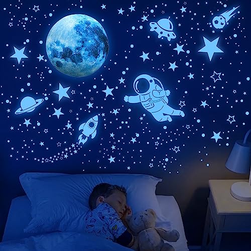 Glowing Stars for Ceiling, 1008 PCS Glow in The Dark Stars,Space Wall Decals Solar System Galaxy Planets Wall Stickers for Kids, Wall Decor for Girls Kids Bedroom Nursery Birthday Party Favor