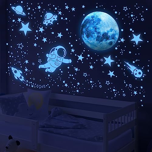 Glowing Stars for Ceiling, 1008 PCS Glow in The Dark Stars,Space Wall Decals Solar System Galaxy Planets Wall Stickers for Kids, Wall Decor for Girls Kids Bedroom Nursery Birthday Party Favor