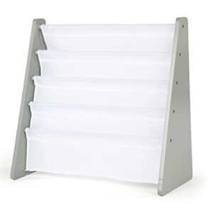 Humble Crew, White Kids Wood Table and 4 Chairs Set &, Grey/White Kids Book Rack Storage Bookshelf, 4 Tiers