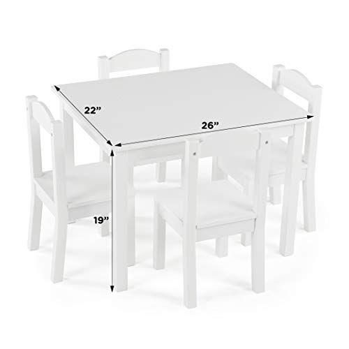 Humble Crew, White Kids Wood Table and 4 Chairs Set &, Grey/White Kids Book Rack Storage Bookshelf, 4 Tiers