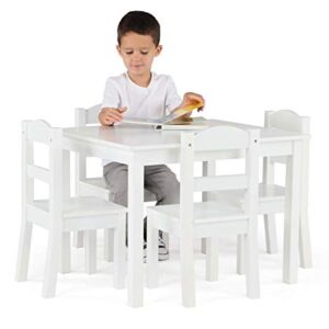 Humble Crew, White Kids Wood Table and 4 Chairs Set &, Grey/White Kids Book Rack Storage Bookshelf, 4 Tiers