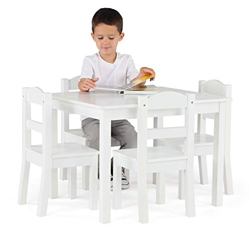 Humble Crew, White Kids Wood Table and 4 Chairs Set &, Grey/White Kids Book Rack Storage Bookshelf, 4 Tiers