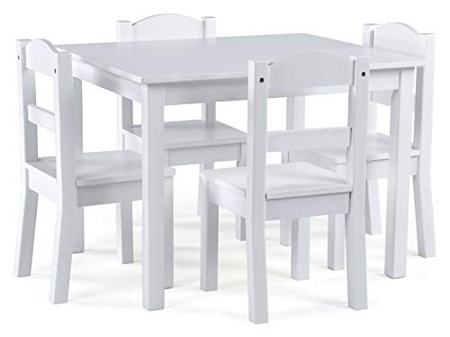 Humble Crew, White Kids Wood Table and 4 Chairs Set &, Grey/White Kids Book Rack Storage Bookshelf, 4 Tiers