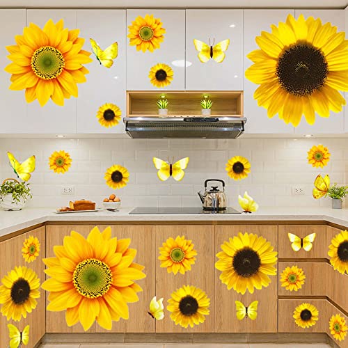 54 Pcs Sunflowers Wall Stickers - Large Sunflower Wall Decals Removable Yellow Flowers for Car Decals Kids Baby Bathroom Living Room