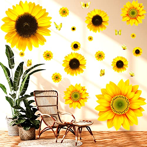 54 Pcs Sunflowers Wall Stickers - Large Sunflower Wall Decals Removable Yellow Flowers for Car Decals Kids Baby Bathroom Living Room