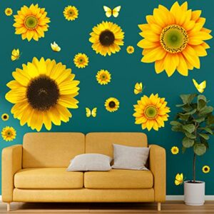 54 Pcs Sunflowers Wall Stickers - Large Sunflower Wall Decals Removable Yellow Flowers for Car Decals Kids Baby Bathroom Living Room