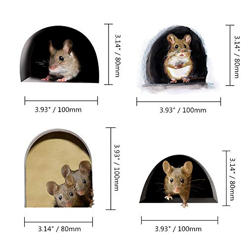 3D Wall Stickers,Realistic Mouse,Hole Wall Mouse in A Hole Wall Decal Fun Art Animal Stickers for Home Decor Living Room Nursery Bedroom Kids Room Wall Decoration(4Pcs/Set)