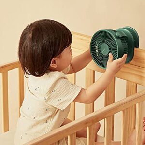 JISULIFE Clip on Baby Stroller Fan, 4000mAh Battery Operated Fan, Portable Personal Small Fan, Quiet & Narrow Slot Design, 4 Speeds, Max 14 Hrs, Ideal for Bed, Desk, Car Seat - Dark Green