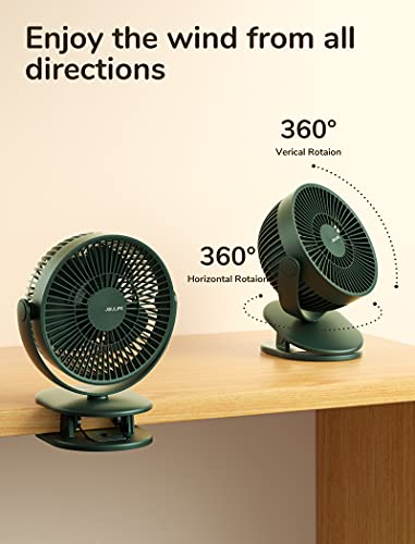 JISULIFE Clip on Baby Stroller Fan, 4000mAh Battery Operated Fan, Portable Personal Small Fan, Quiet & Narrow Slot Design, 4 Speeds, Max 14 Hrs, Ideal for Bed, Desk, Car Seat - Dark Green