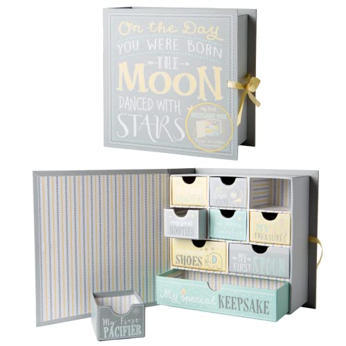 Votum Baby Keepsake Box for Treasured Memories, Moon & Stars - Lightweight, Handcrafted Baby Boxes with 9 Labeled Compartments for First Memories - Gender Neutral Baby Shower Gifts for Girls, Boys