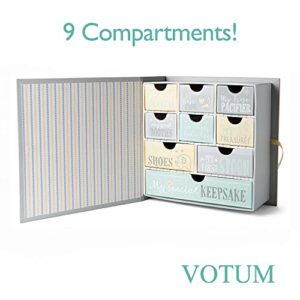 Votum Baby Keepsake Box for Treasured Memories, Moon & Stars - Lightweight, Handcrafted Baby Boxes with 9 Labeled Compartments for First Memories - Gender Neutral Baby Shower Gifts for Girls, Boys