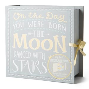 Votum Baby Keepsake Box for Treasured Memories, Moon & Stars - Lightweight, Handcrafted Baby Boxes with 9 Labeled Compartments for First Memories - Gender Neutral Baby Shower Gifts for Girls, Boys