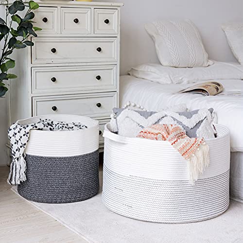 INDRESSME Large Cotton Rope Basket Blanket & XXXL Large Woven Baby Laundry Basket Toys Storage Bin (Set of 2)