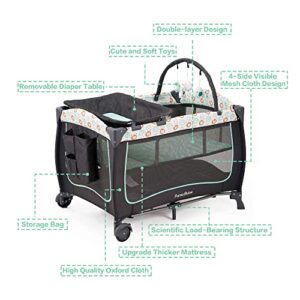 Pamo Babe Portable Crib for Baby Nursery Center Playard Baby Playpen Travel Crib Diaper Changer with Mattress