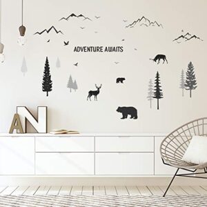 Tenare 3 Sheets Nursery Wall Decals Dreamy Forest with Pine Tree Animal Deer and Mountain Decals Inspirational Quote Wall Stickers DIY Wall Decals for Kids' Room Living Room Bedroom (Simple Style)