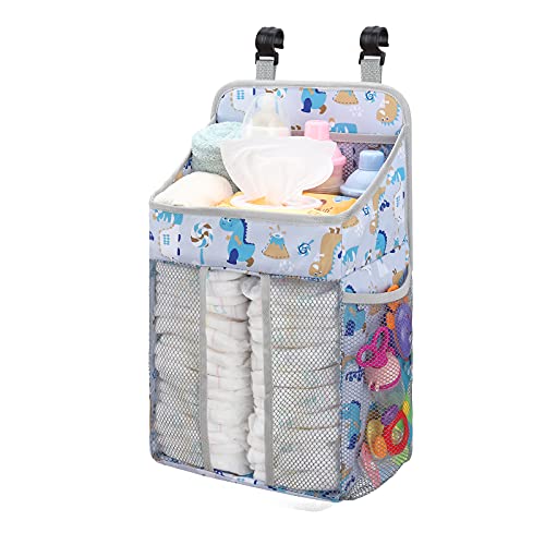 Accmor Hanging Baby Diaper Caddy Organizer, Diaper Stacker, Baby Crib Hanging Classified Storage Bag Organizer for Changing Table, Crib, Playard or Wall & Nursery Organization, White