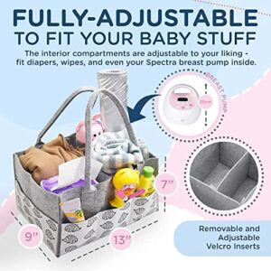 Kuul-Diaper Caddy Organizer-FREE CHANGING PAD MAT & BIBS-Compartments Inserts-Baby Boy Or Baby Girl-Cot, Crib, Pram, Car-Large Diaper Stackers & Caddies-Diaper Changing-Baby Shower Gift-Portable Non Rope Basket -Newborn Essentials Must Haves For Changing