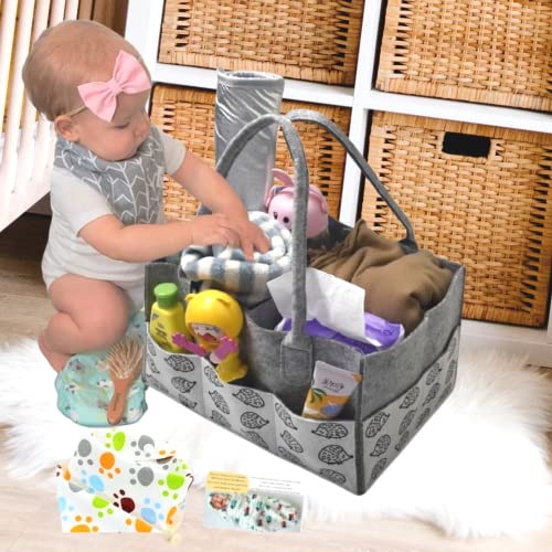 Kuul-Diaper Caddy Organizer-FREE CHANGING PAD MAT & BIBS-Compartments Inserts-Baby Boy Or Baby Girl-Cot, Crib, Pram, Car-Large Diaper Stackers & Caddies-Diaper Changing-Baby Shower Gift-Portable Non Rope Basket -Newborn Essentials Must Haves For Changing