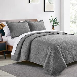 Love's cabin King Size Quilt Set Grey Soft Bed Summer Bedspreads - Lightweight Microfiber- Modern Style Coin Pattern Coverlet for All Season - 3 Piece (1 Quilt, 2 Pillow Shams)