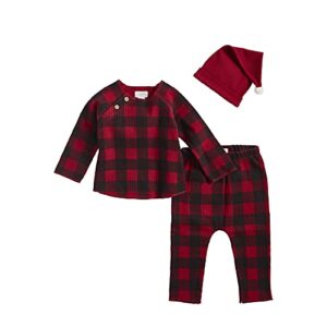 mud pie baby boys santa 3 piece set, red buffalo check, 0-3 months