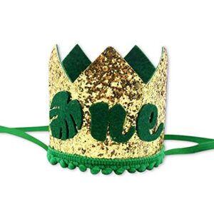 Ullovit First 1st Birthday Crown for Baby Boys Prince, Sparkle Gold Green Wild One Birthday Hat Headband Cake Smash Photo Decoration by Moonlightgo