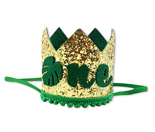 Ullovit First 1st Birthday Crown for Baby Boys Prince, Sparkle Gold Green Wild One Birthday Hat Headband Cake Smash Photo Decoration by Moonlightgo