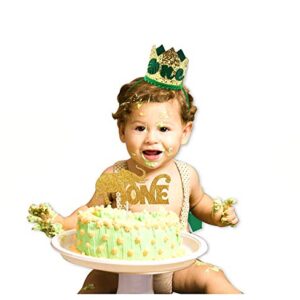 Ullovit First 1st Birthday Crown for Baby Boys Prince, Sparkle Gold Green Wild One Birthday Hat Headband Cake Smash Photo Decoration by Moonlightgo