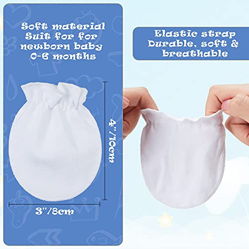 4 Pairs Newborn Baby Cotton Mittens No Scratch Gloves Newborn Mittens for 0-6 Months Baby (White, Light Gray, Gray, Black)