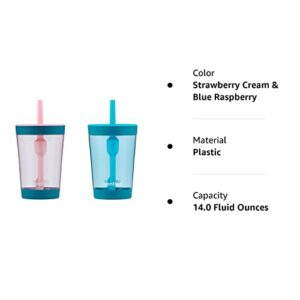 Contigo Kids Spill-Proof 14oz Tumbler with Straw and BPA-Free Plastic, Fits Most Cup Holders and Dishwasher Safe, 2-Pack Strawberry Cream & Blue Raspberry