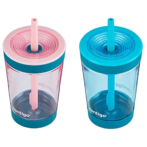 Contigo Kids Spill-Proof 14oz Tumbler with Straw and BPA-Free Plastic, Fits Most Cup Holders and Dishwasher Safe, 2-Pack Strawberry Cream & Blue Raspberry