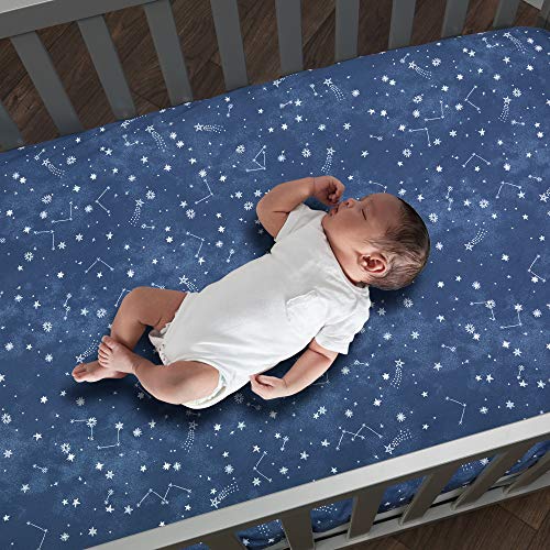 Lambs & Ivy Sky Rocket Blue Stars/Galaxy/Space 100% Cotton Fitted Crib Sheet