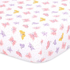 The Peanutshell Butterfly Fitted Crib Sheet Set for Baby Girls - 2 Pack - Pink, Gold, & Lavender