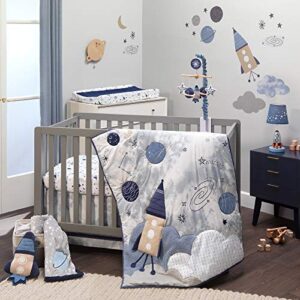 lambs & ivy sky rocket 5-piece blue galaxy/space nursery baby crib bedding set