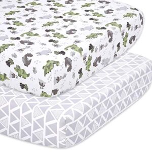 the peanutshell dinosaur fitted crib sheet set for baby boys or girls, 2 pack unisex set