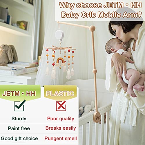 JETM·HH Baby Crib Mobile Arm Wooden Holder 30 inch Beech Hangers with Rotating Music Box Nursery Decor Attachment Safe Anti Slip Set