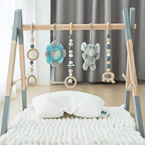 Wooden Baby Play Gym Foldable Frame Activity Gym Hanging Bar with 5 Gym Baby Toys Natural Gift for Newborn Baby (Foldable Grey)